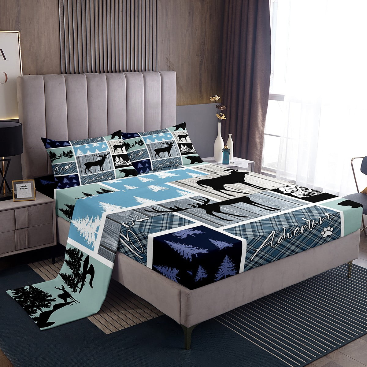 Elk Deer Bed Sheets Set Rustic Lodge Cabin Sheet Set Twin,Woodland ...