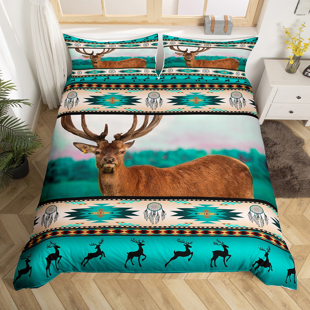 Elk Deer Bedding Set Ethnic Tribe Arrow Aztec Comforter Cover,African ...