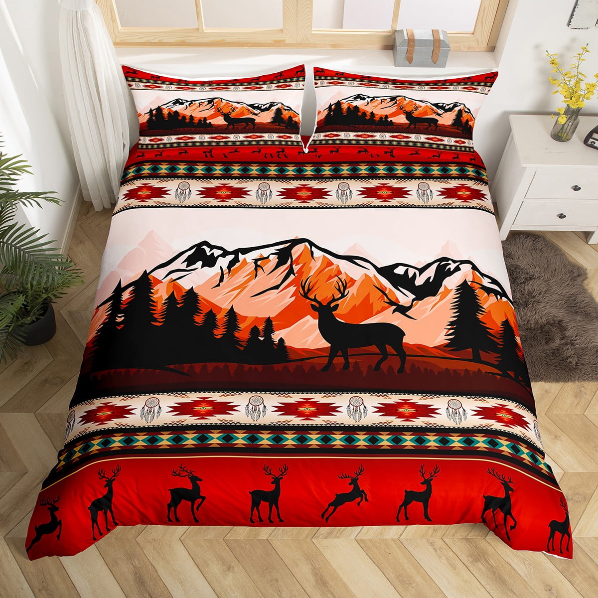 Elk Deer Bedding Set Ethnic Tribe Arrow Aztec Comforter Cover,African ...