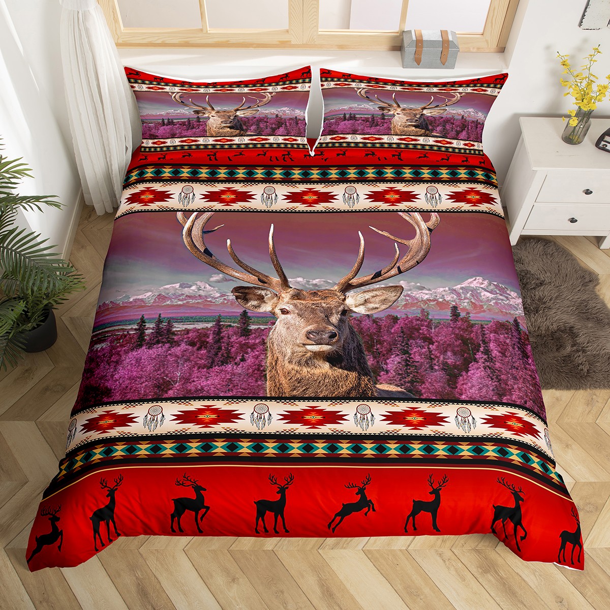 Elk Deer Bedding Set Ethnic Tribe Arrow Aztec Comforter Cover,African ...
