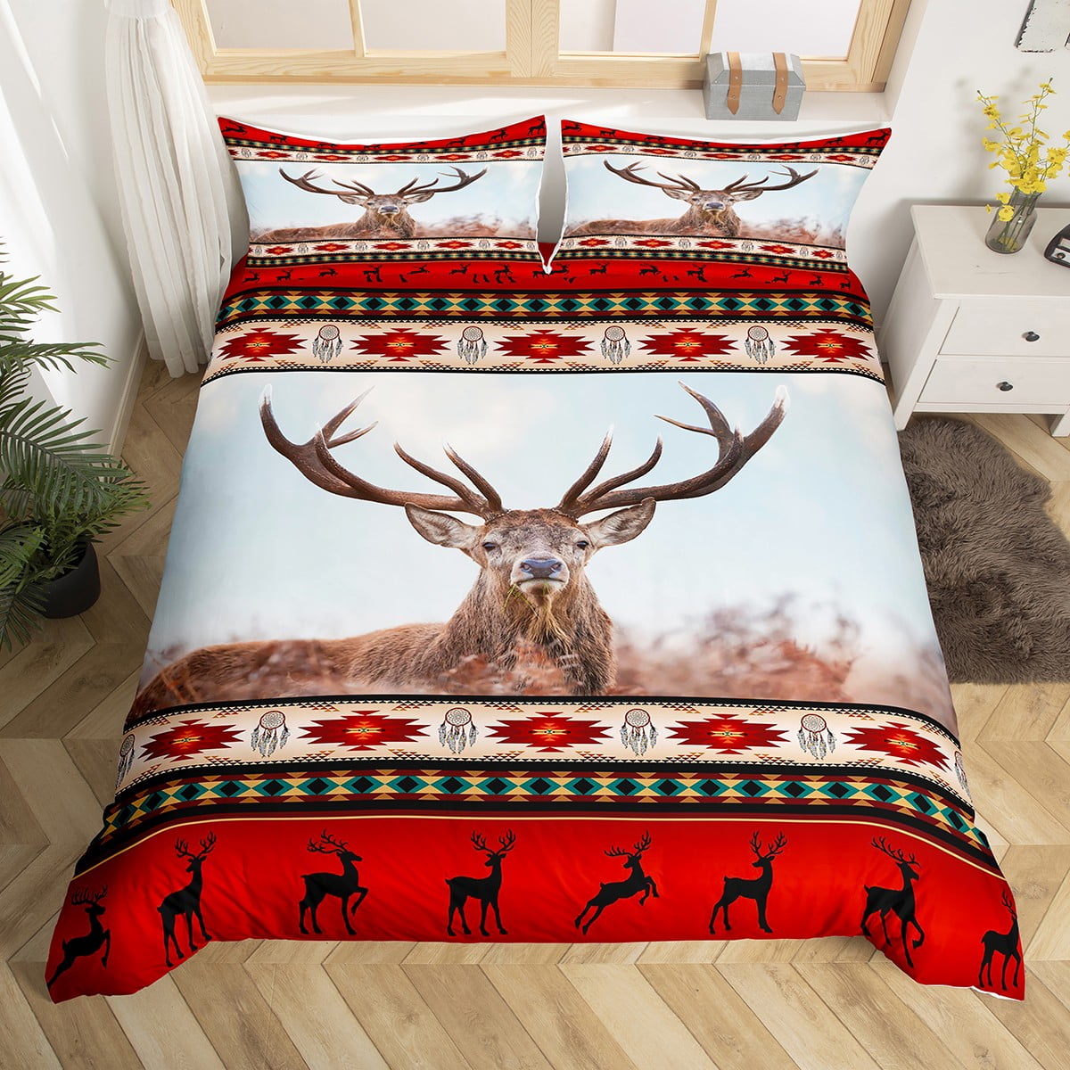 Elk Deer Bedding Set Ethnic Tribe Arrow Aztec Comforter Cover,African ...