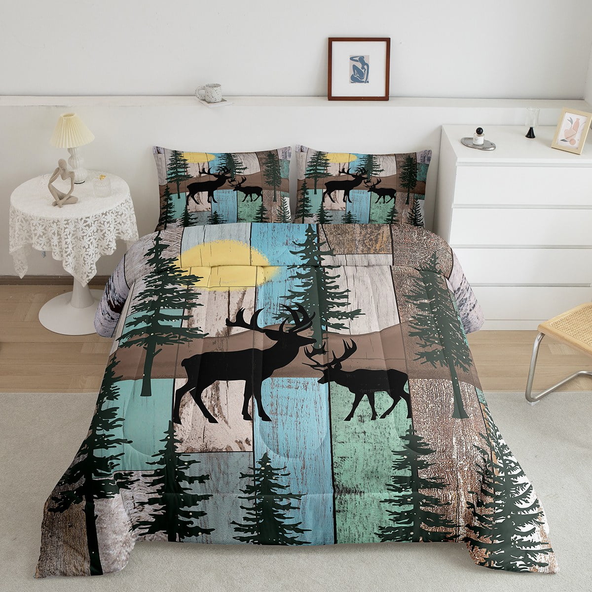 Elk Deer Bedding Set Farmhouse Cottage Lodge Queen Comforter Set for ...