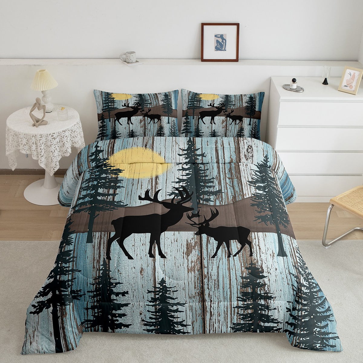 Elk Deer Bedding Set Lodge Cabin Backdrop King Comforter Set for Girls ...