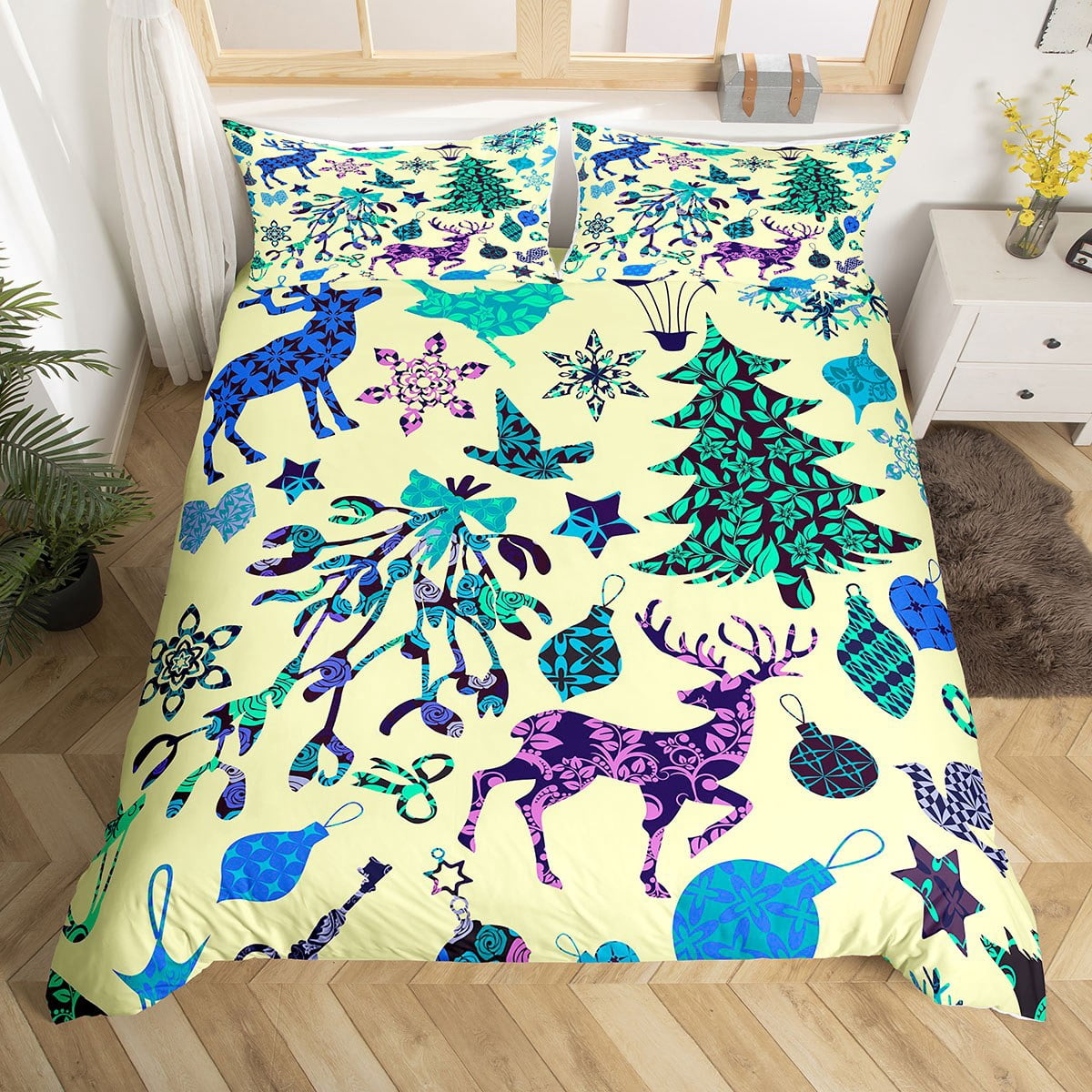Elk Deer Bedding Set Mens Gifts for Christmas,Christmas Tree Lights ...