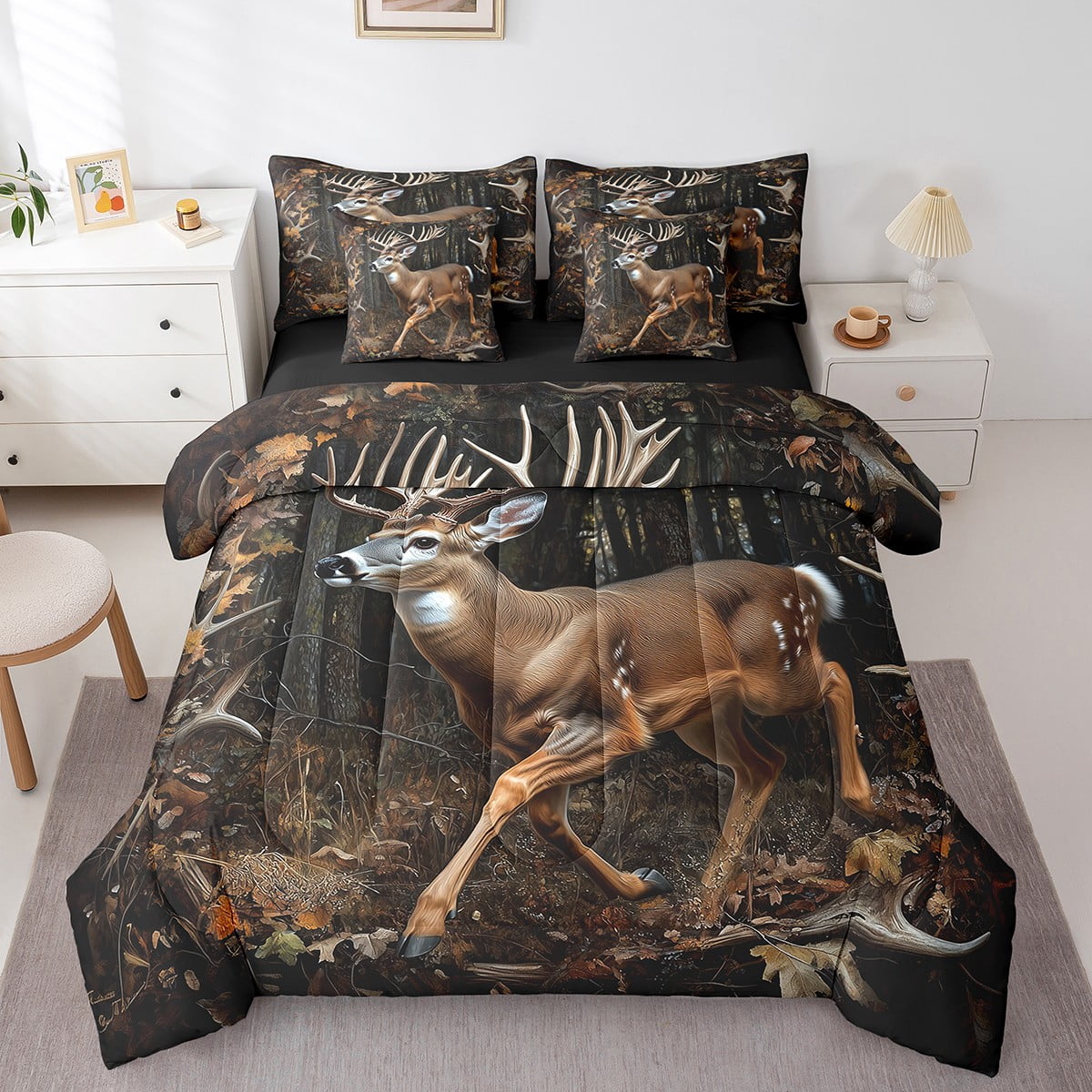 Elk Deer Bedding Sets 7 Piece for Adult Women Western Farmhouse Bed in a Bag King Size Rustic ...