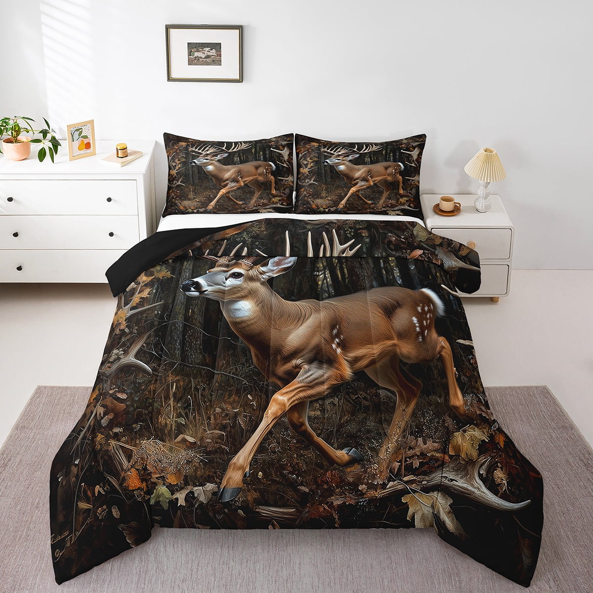 Elk Deer Bedding Sets for Adult Women Boys Western Farmhouse Comforter Set Queen Size Rustic ...