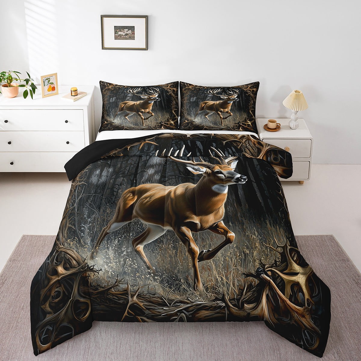Elk Deer Bedding Sets Rustic Farmstyle Twin Comforter Set for Adult ...