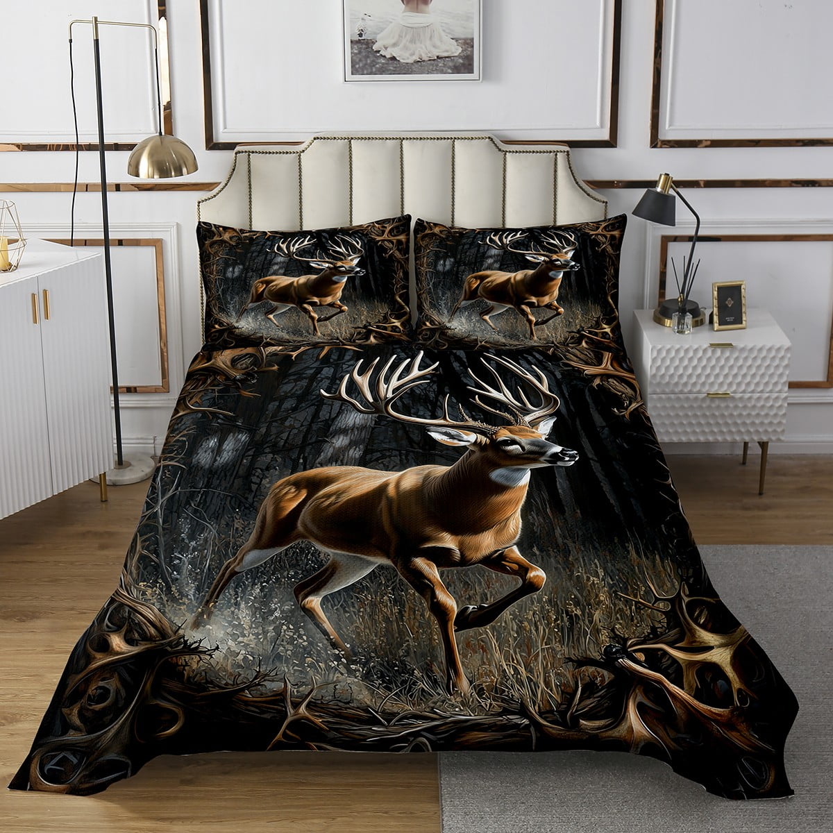 Elk Deer Bedspread Rustic Farmstyle Queen Quilt Set for Adult Women ...