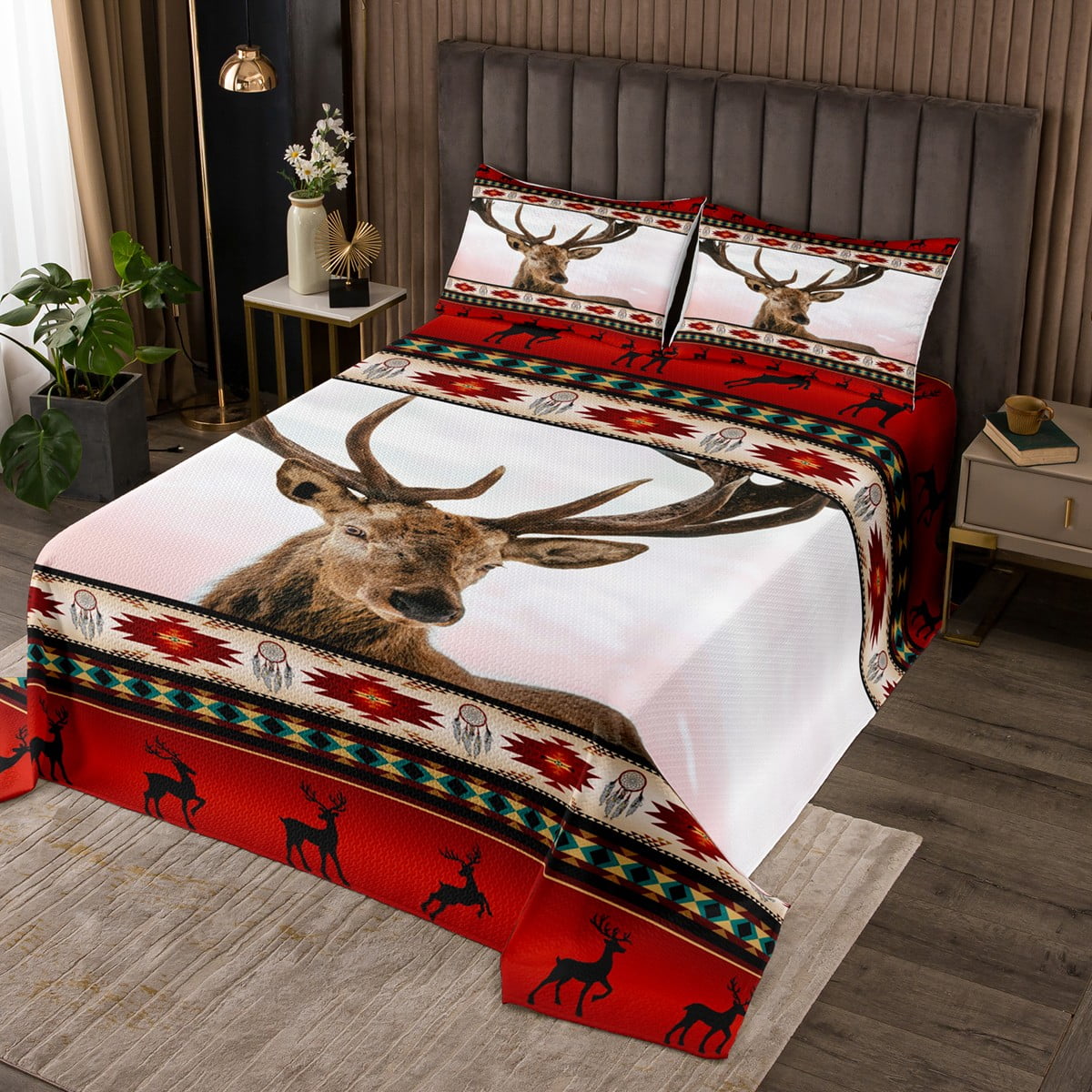 Elk Deer Bedspread Set Tribe Arrow Aztec Coverlet Set,African Tribal ...