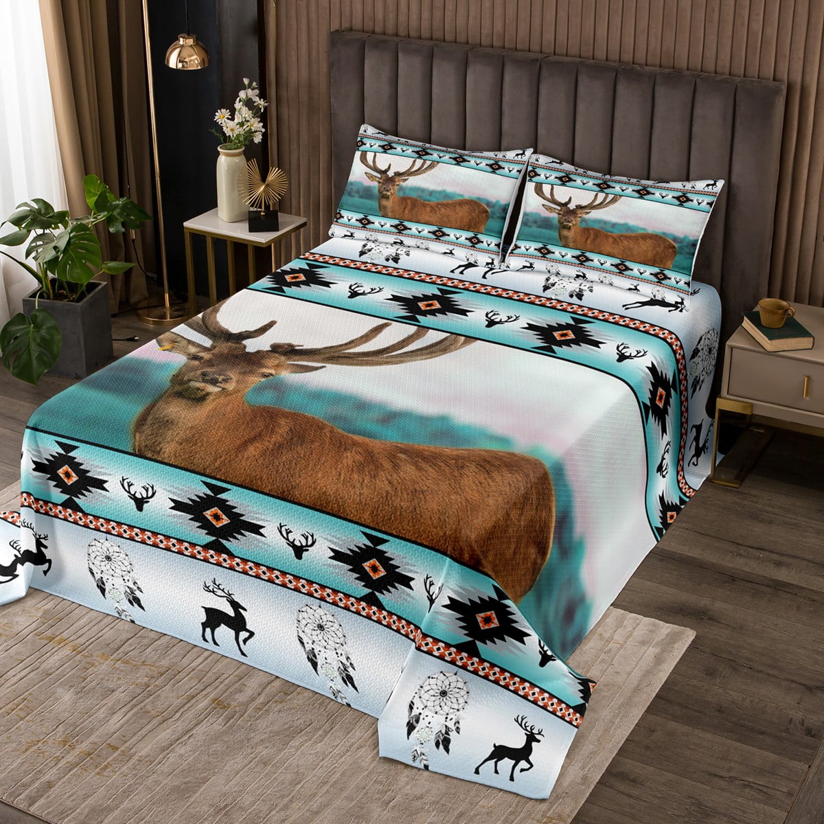 Elk Deer Bedspread Set Tribe Arrow Aztec Coverlet Set,African Tribal ...
