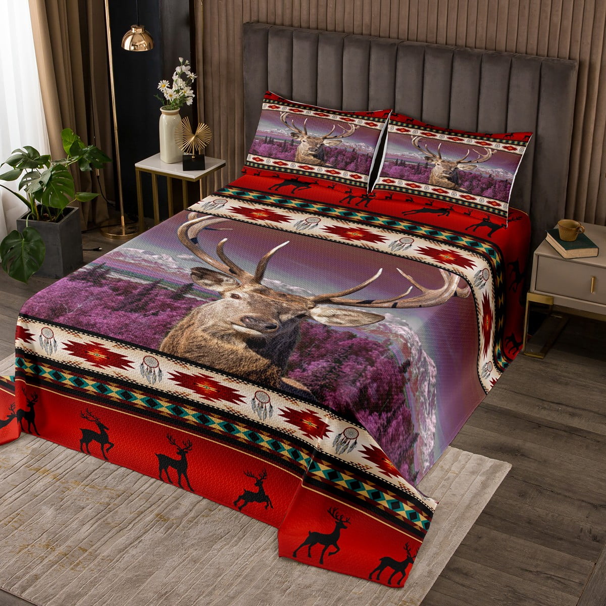 Elk Deer Bedspread Set Tribe Arrow Aztec Coverlet Set,African Tribal ...