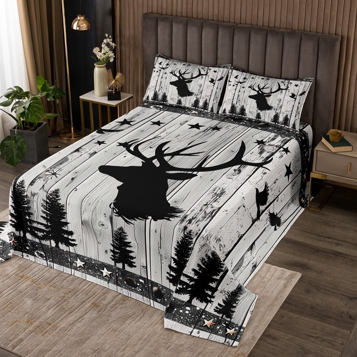 Elk Deer Bedspread Set Western Texas Star Coverlet Set,Moose Reindeer ...