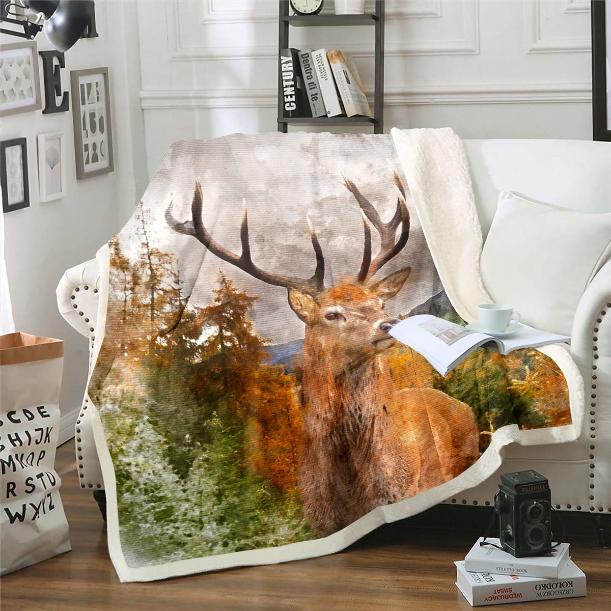 Elk Deer Blanket 90"x90" 3D Reindeer Throw Blanket for Kids Child Boys ...