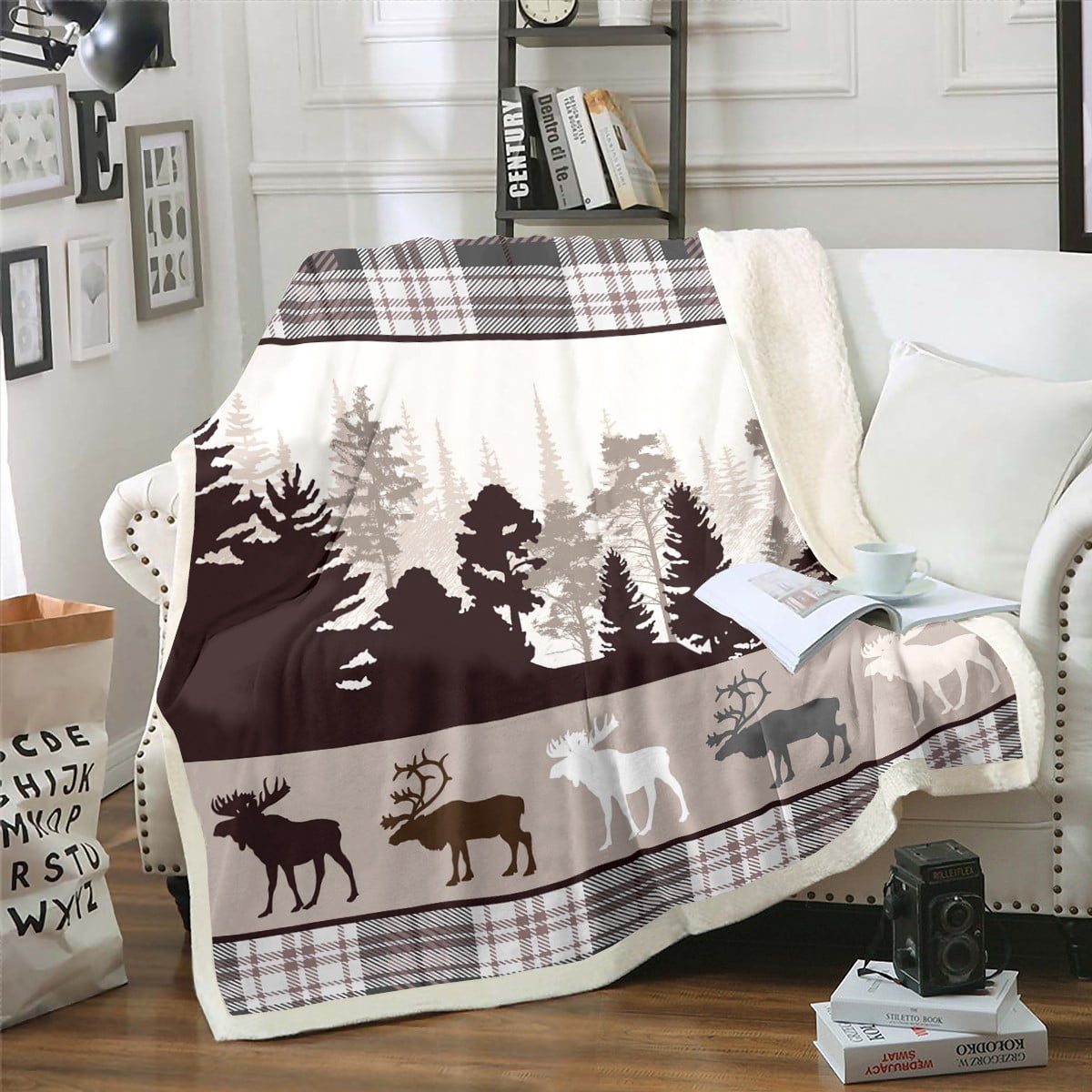 Elk Deer Blanket Buffalo Plaid Throw Blanket 60"x80",Christmas Moose ...