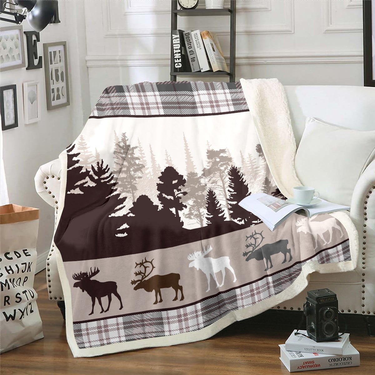 Elk Deer Blanket Checkered Buffalo Plaid Throw Blanket 30"x40",Christmas Moose Reindeer Fleece ...