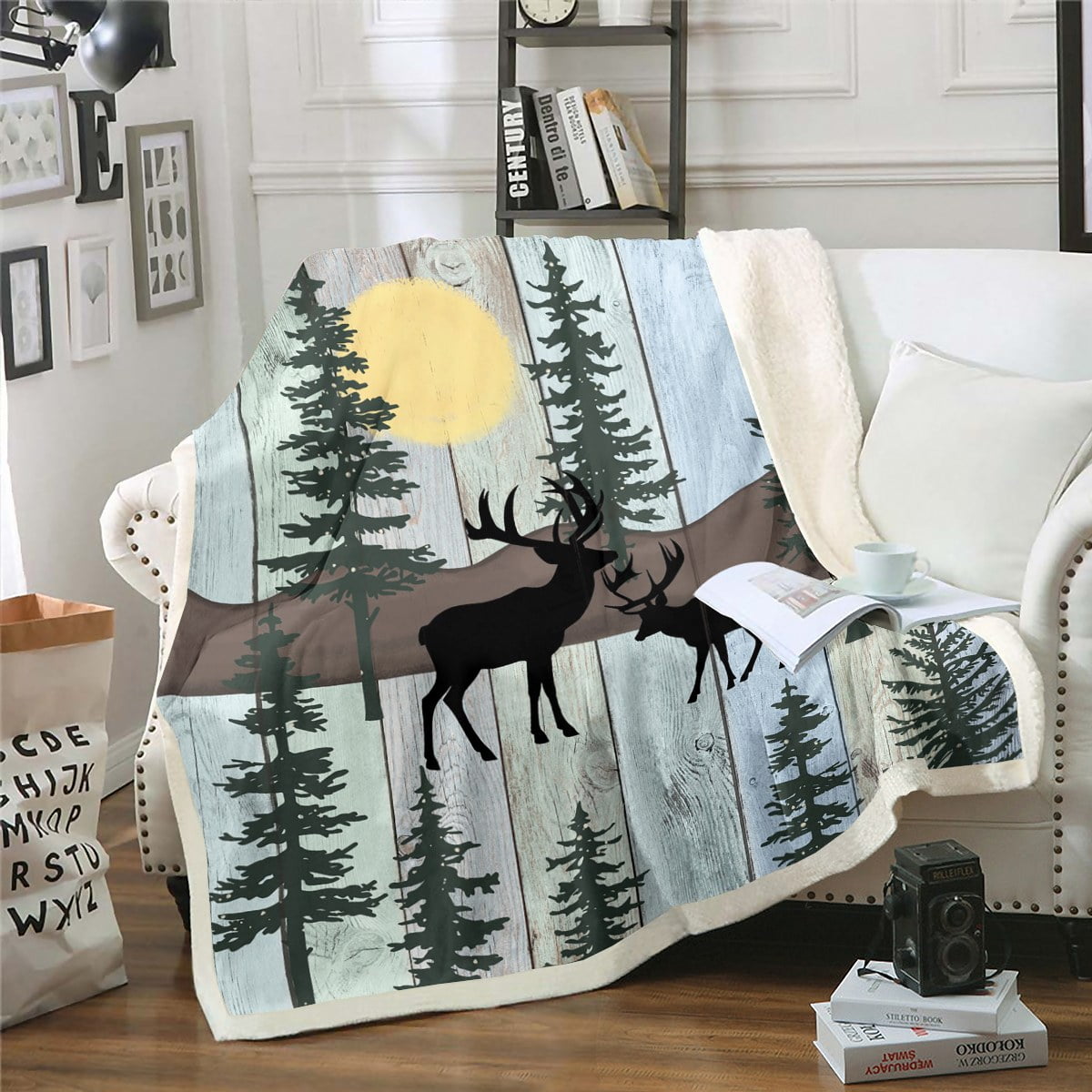 Elk Deer Blanket Farmhouse Cottage Lodge 90"x90" Throw Blanket ...