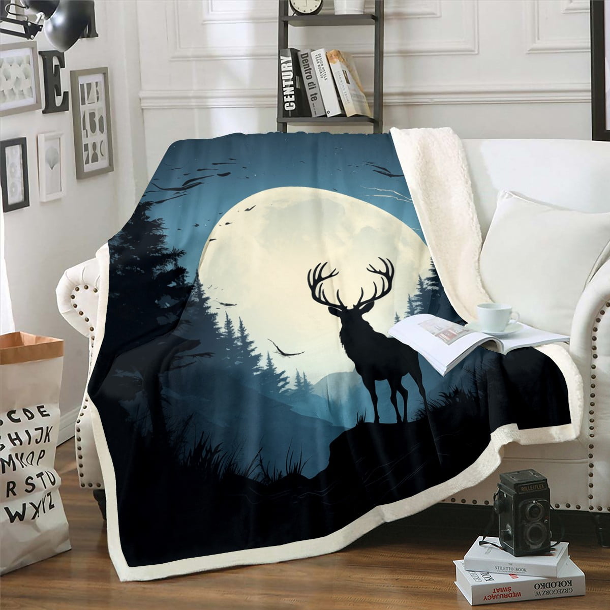 Elk Deer Blanket Moose Fleece Blanket Queen ,Hippie Moon Throw Blanket ...