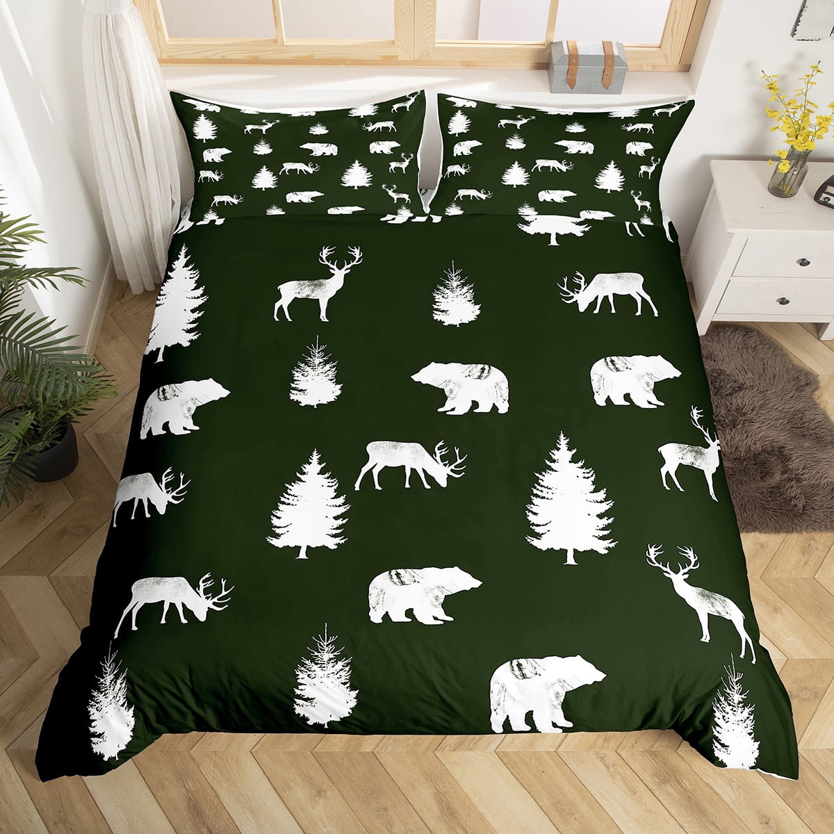Elk Deer Comforter Cover Set Queen Size,Cute Abstract Bear Duvet Cover ...