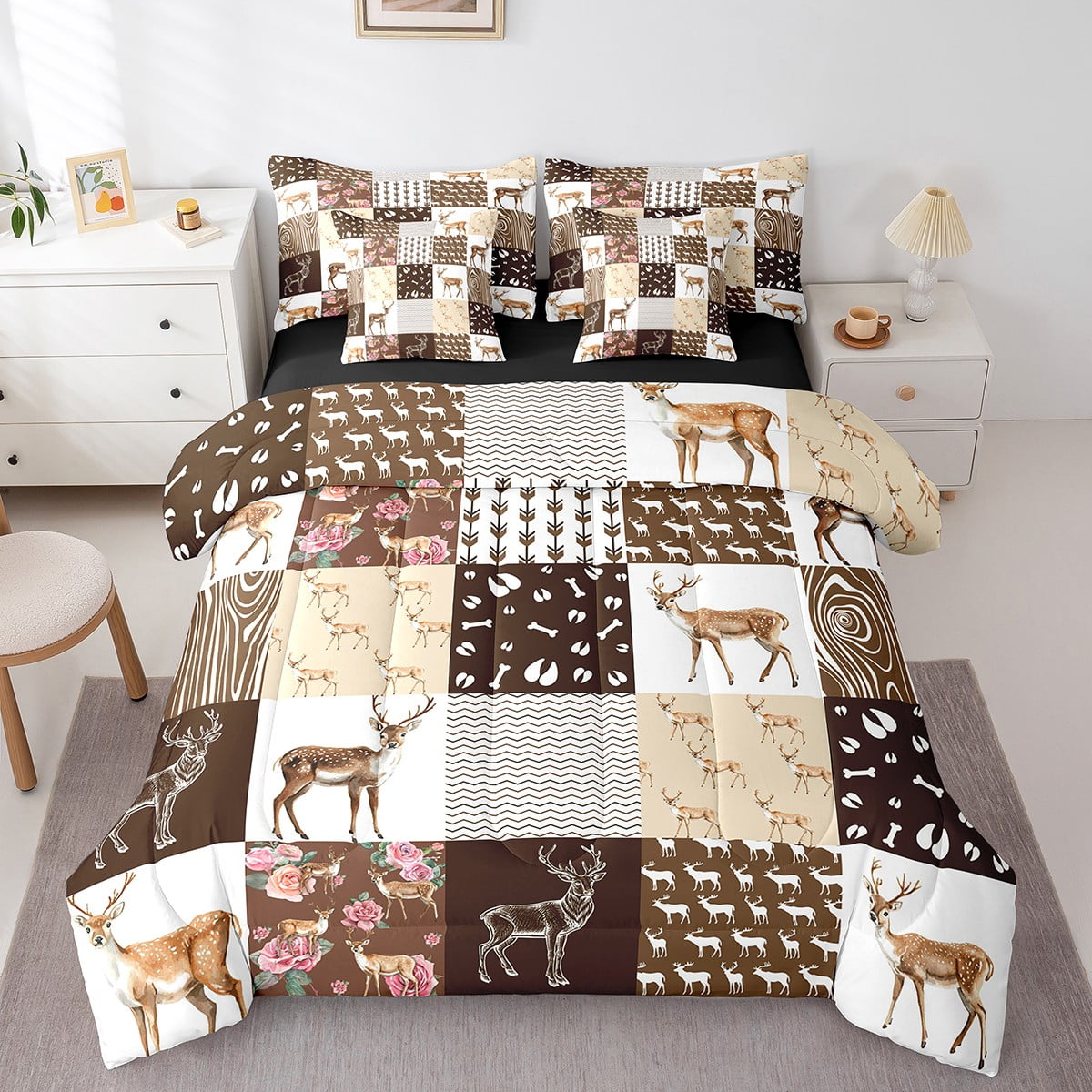 Elk Deer Comforter Set 7 Piece Bed in a Bag Twin,Woodland Animals Sheet ...