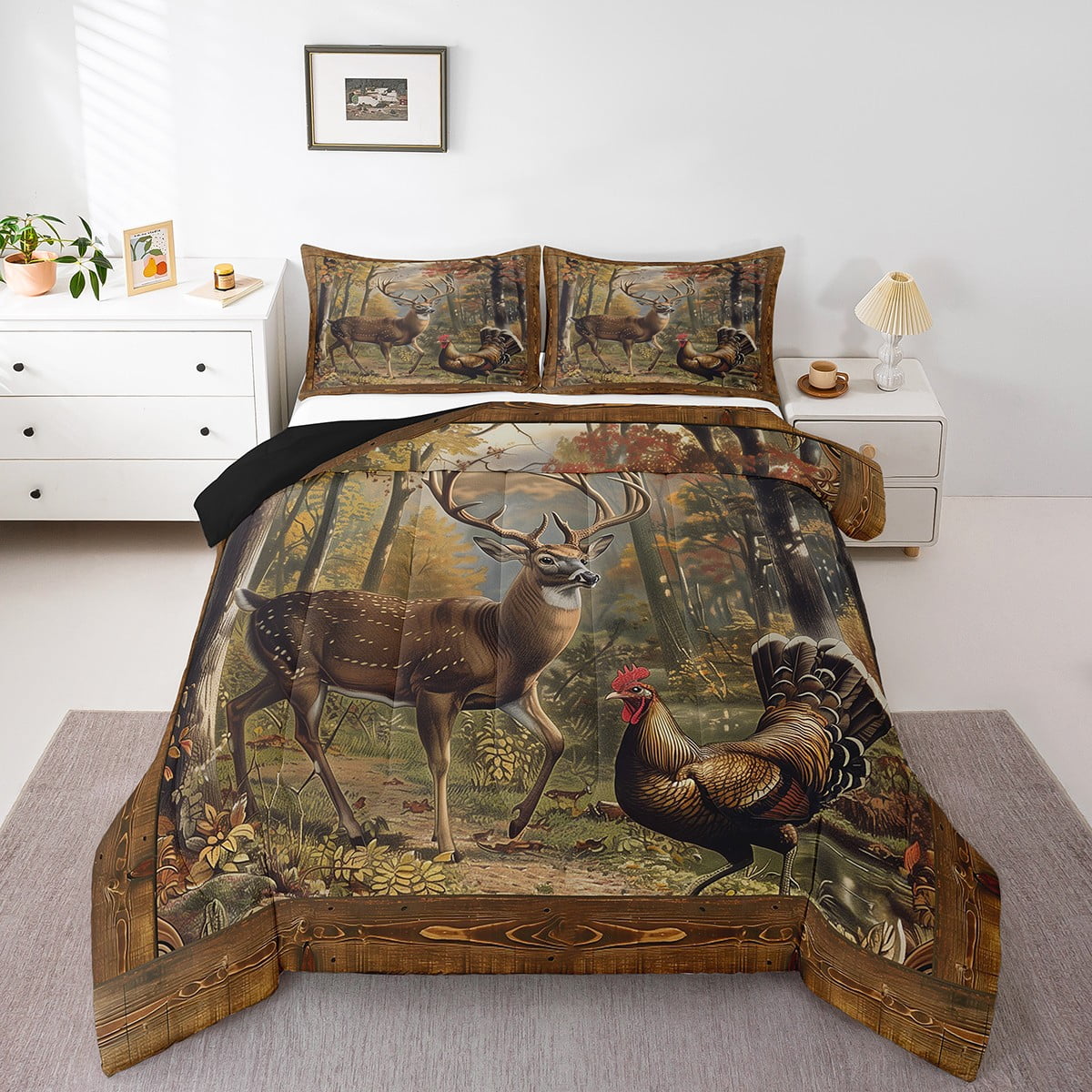 Elk Deer Comforter Set for Adult Women Western Farmhouse Bedding Sets 3D Animal Deer Chicken ...