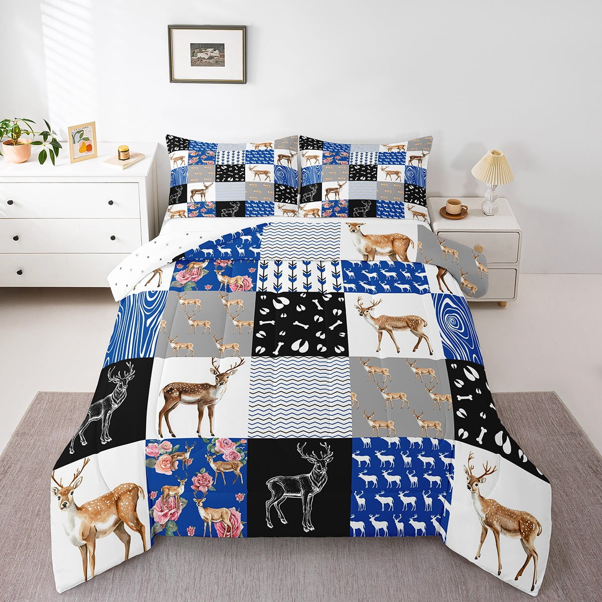 Elk Deer Comforter Set Woodland Animals King Bedding Set,Jungle ...