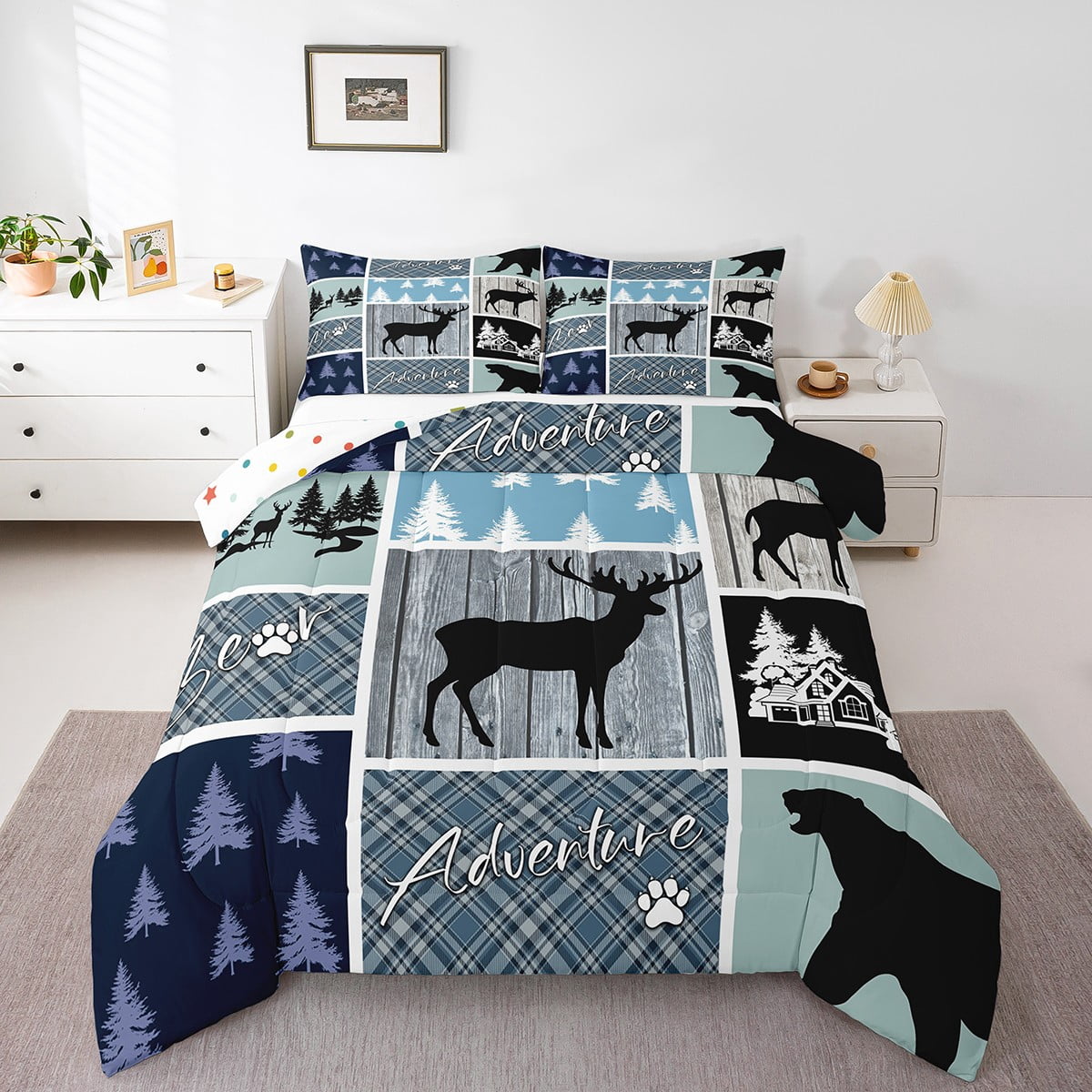 Elk Deer Comforter Set Rustic Lodge Cabin King Bedding Set,Woodland ...