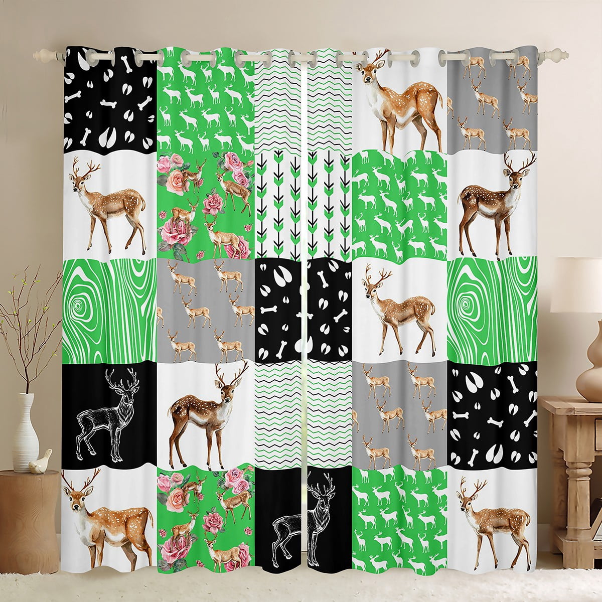 Elk Deer Curtain Woodland Animals Window Treatments,JungleMoose Paw ...