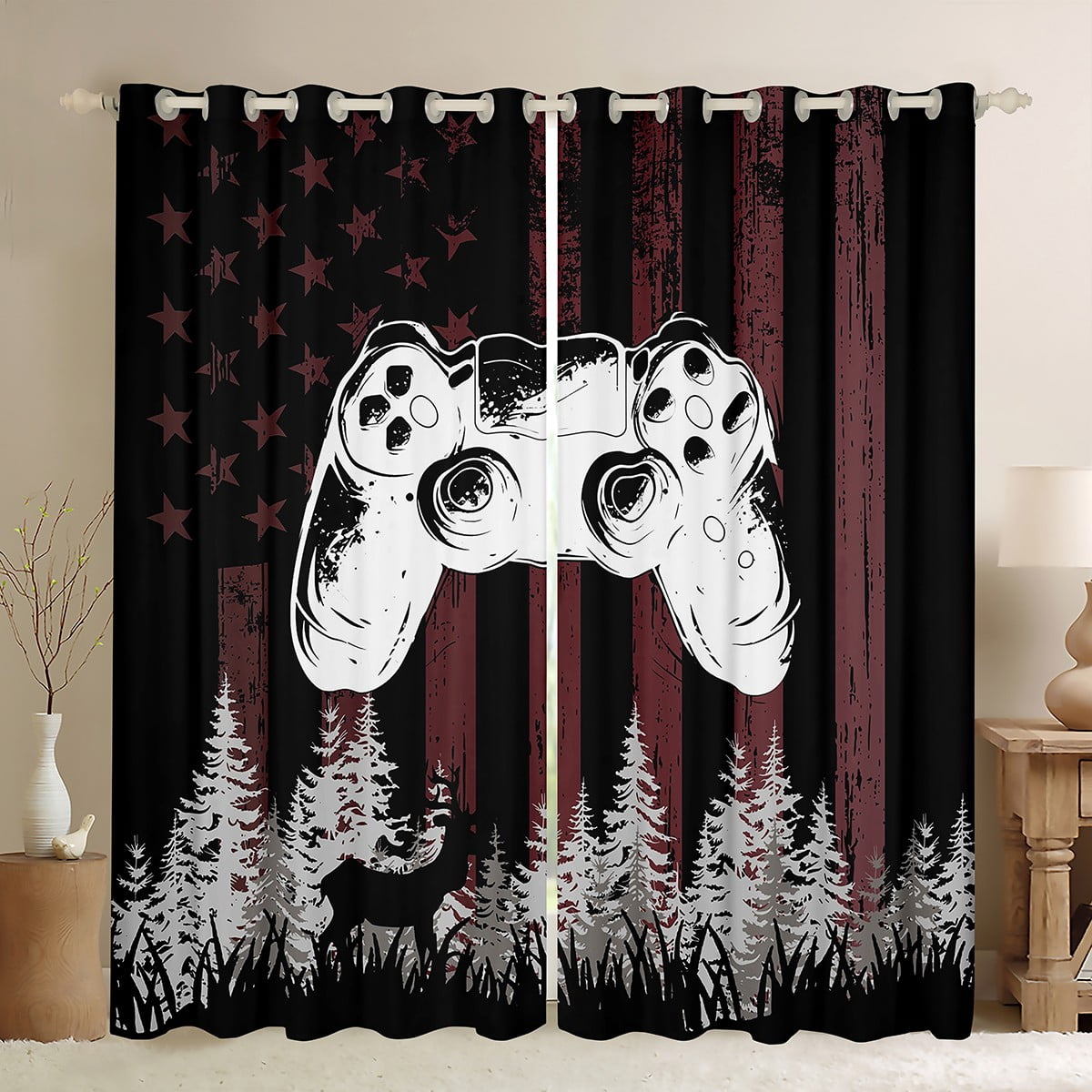 Elk Deer Curtains Hunting Themed Window Curtain Video Game Gamer Window ...