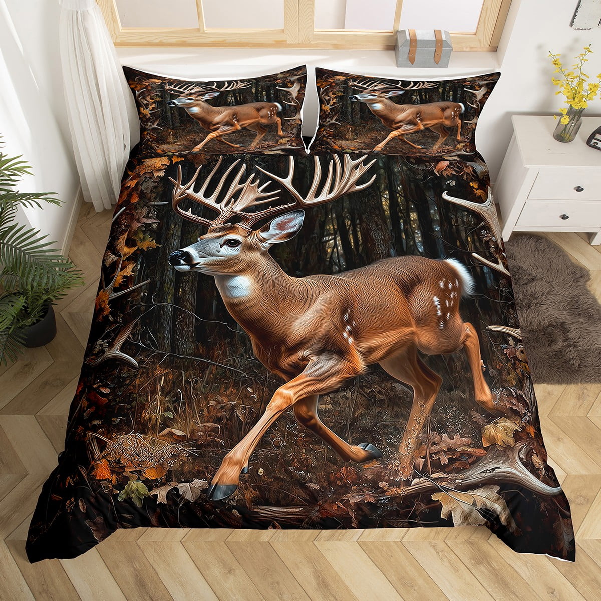 Elk Deer Duvet Cover for Adult Women Western Farmhouse Bedding Sets Twin Size Rustic Farmstyle ...