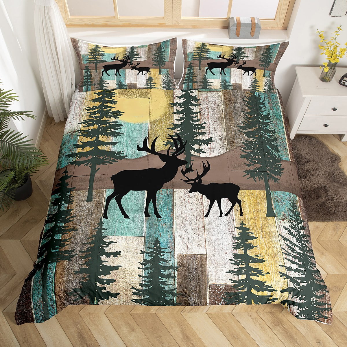 Elk Deer Duvet Cover Farmhouse Cottage Lodge Full Bedding Sets for Boys ...