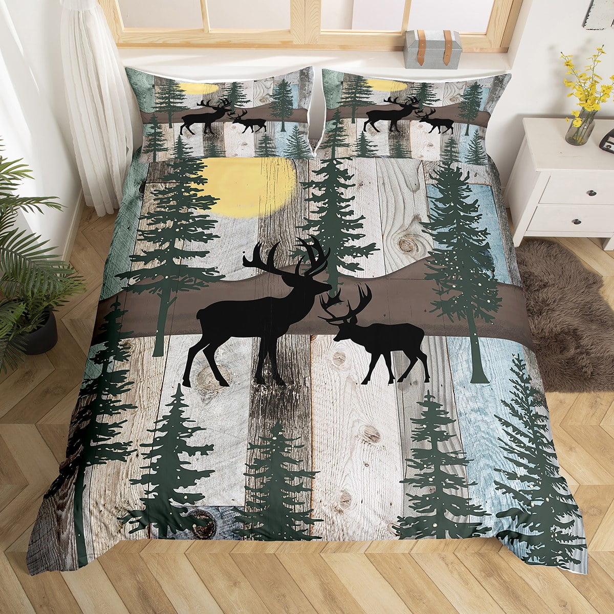 Elk Deer Duvet Cover Farmhouse Cottage Lodge Full Bedding Sets for Boys ...