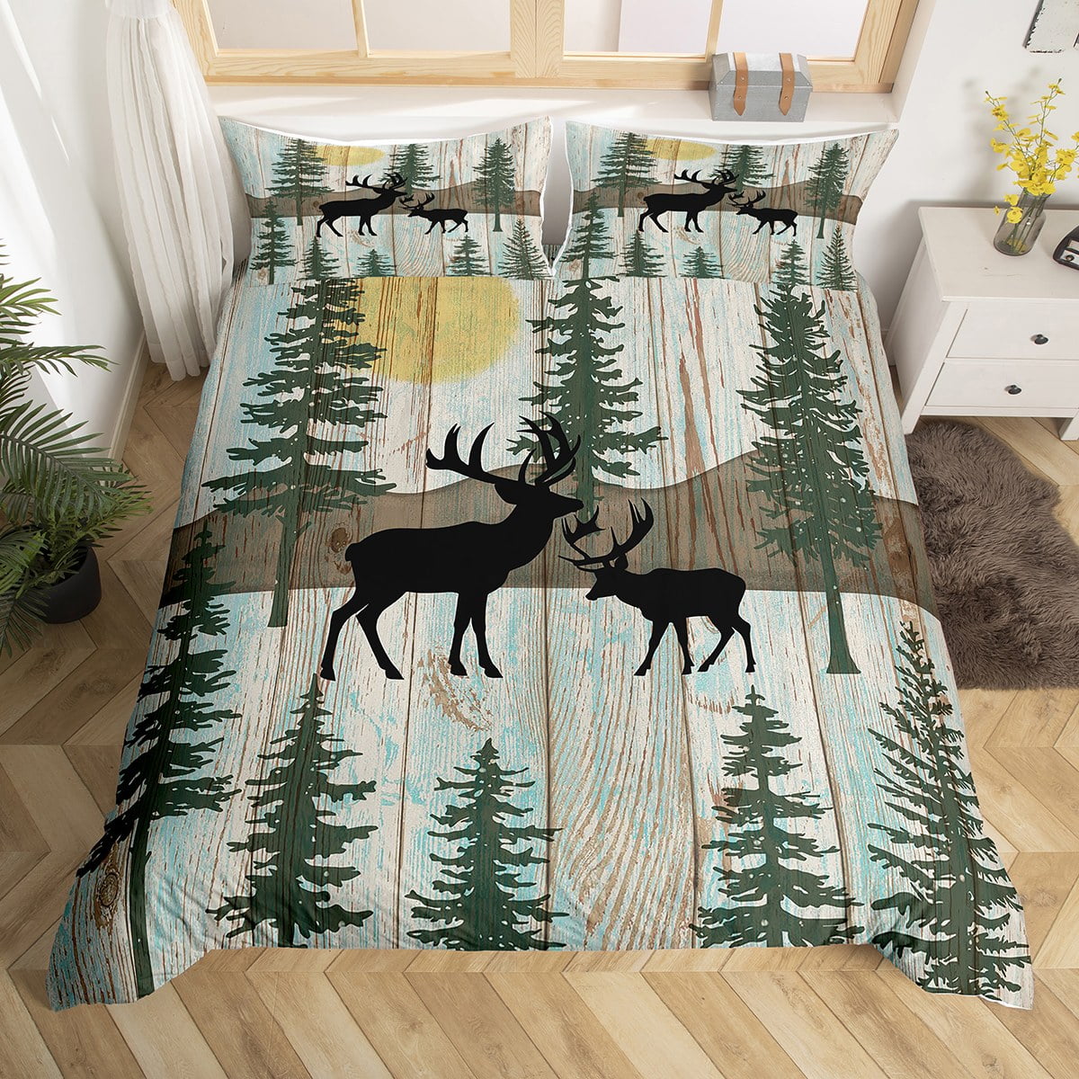 Elk Deer Duvet Cover Farmhouse Cottage Lodge Queen Bedding Sets for ...