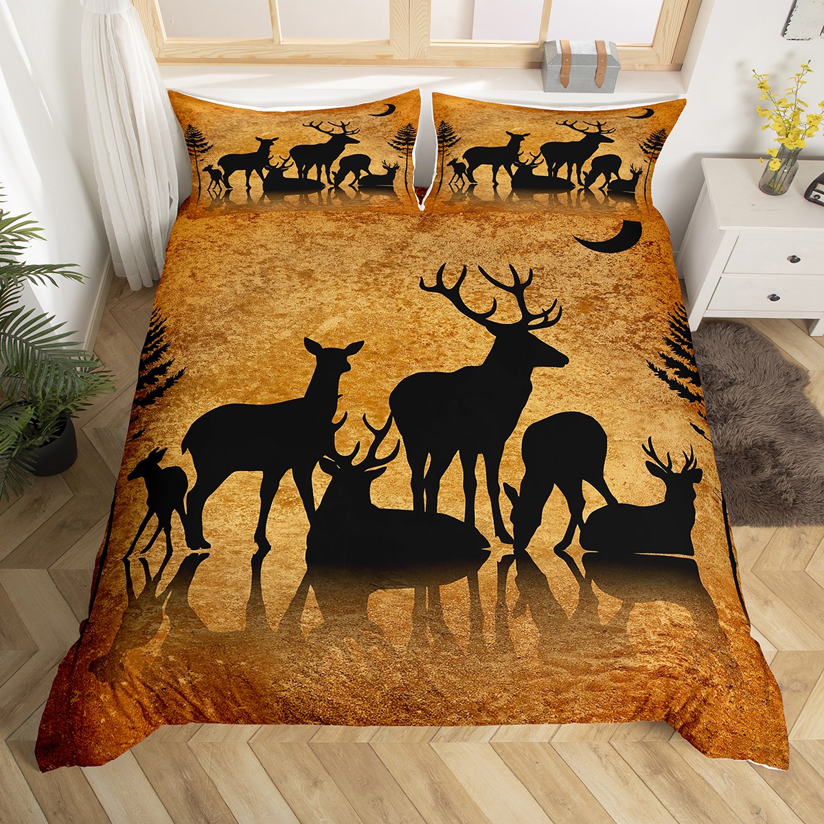Elk Deer Duvet Cover King Wildlife Moose Bedding Set,Grunge Vintage ...