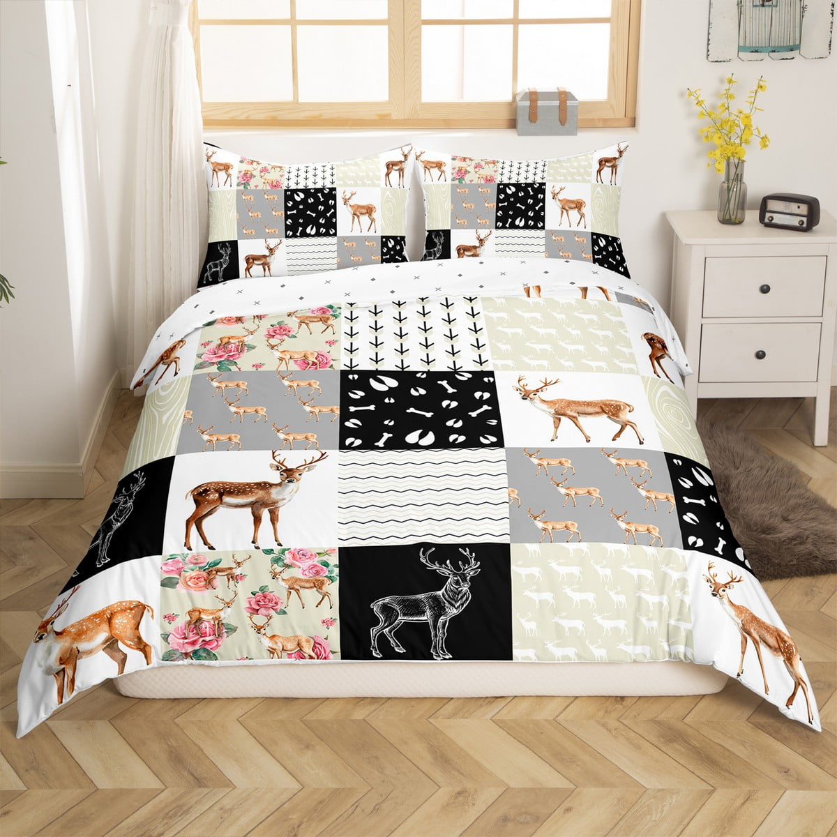 Elk Deer Duvet Cover Set Woodland Animals Comforter Cover,Jungle ...