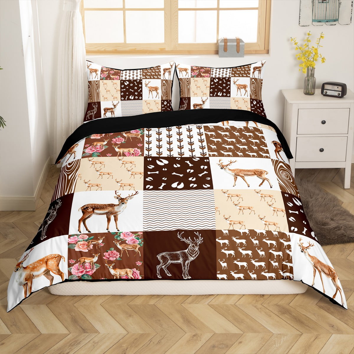 Elk Deer Duvet Cover Set Woodland Animals Comforter Cover,Jungle ...