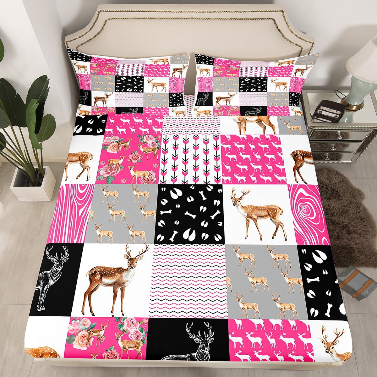 Elk Deer Fitted Sheet Woodland Animals Bed Sheets Twin,Jungle Reindeer ...