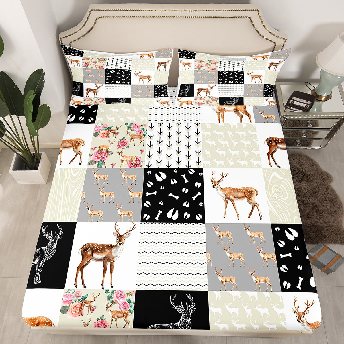Elk Deer Fitted Sheet Woodland Animals Sheets,Jungle Wildlife Moose Paw ...