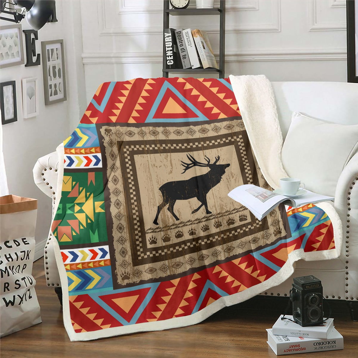 Elk Deer Fleece Blanket Throw Size Boho Aztec Throw Blanket for Bed ...