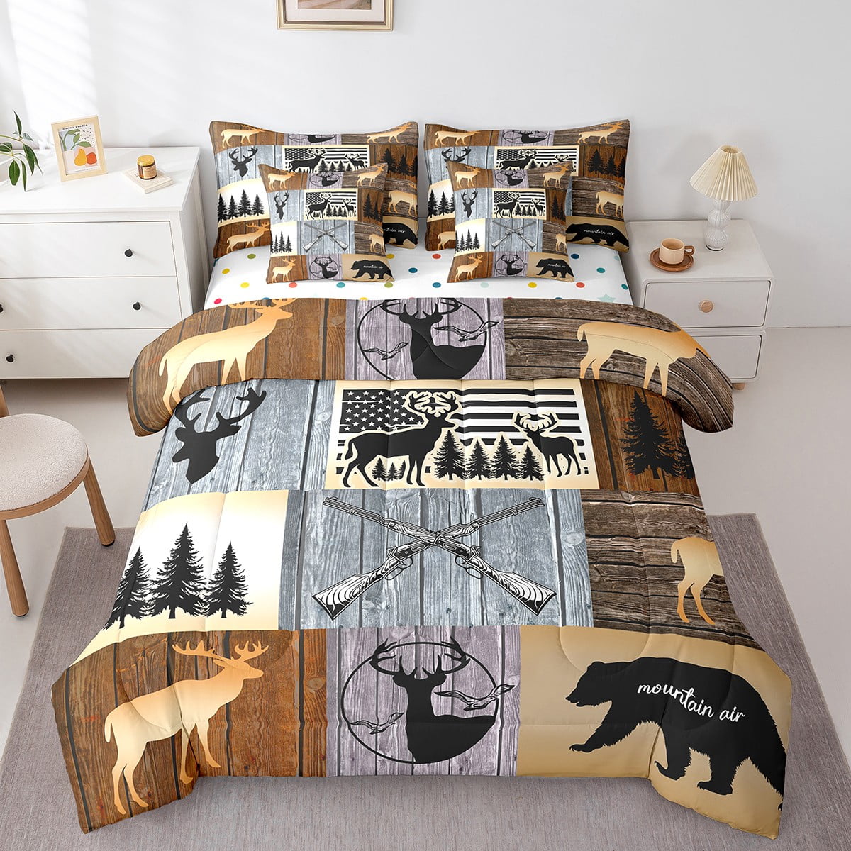 Elk Deer Hunting Bed in a Bag Queen Comforter Set 7 Piece,Rustic ...