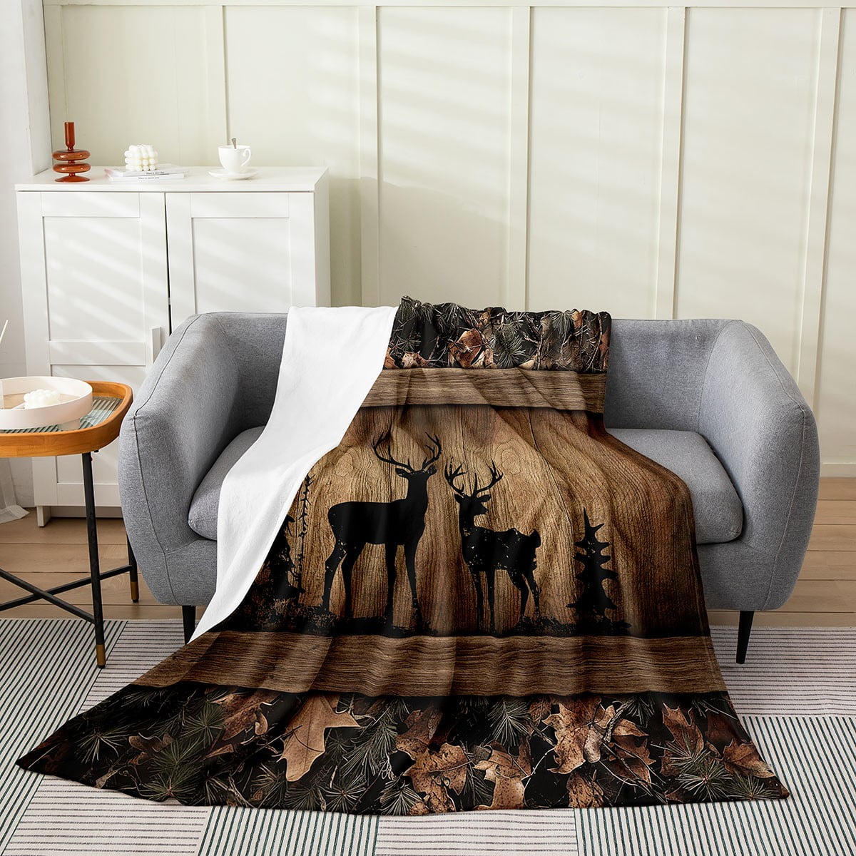 Elk Deer Moose Fleece Blanket for Sofa,Camo Hunting Animal Throw ...