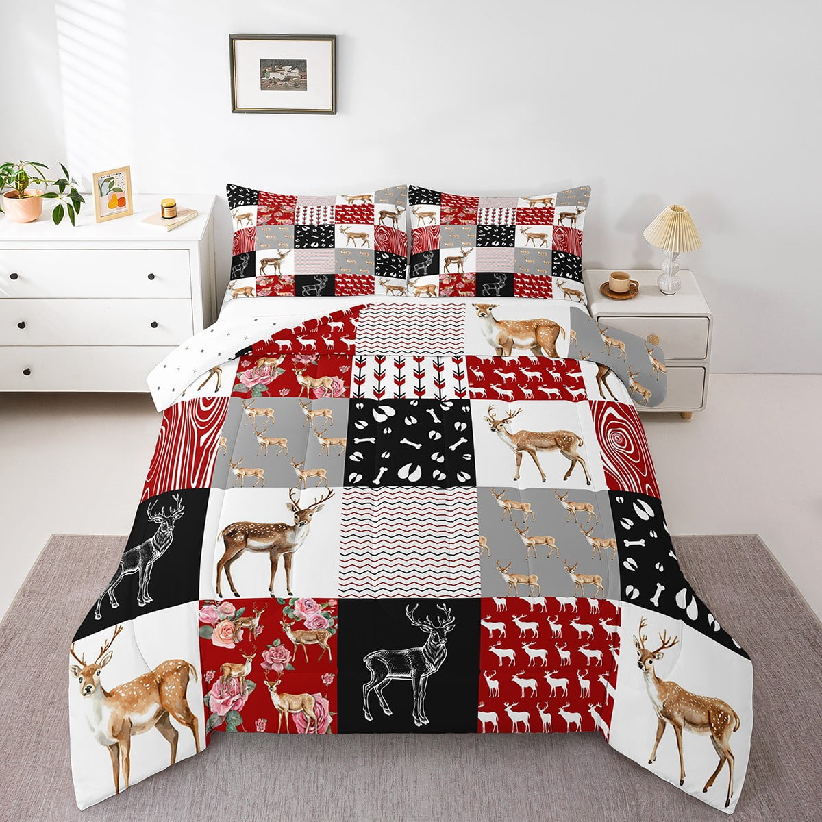 Elk Deer Queen Comforter Set Woodland Animals Bedding Set,Jungle ...