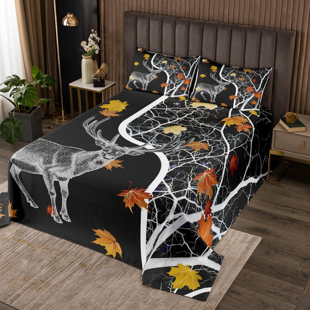 Elk Deer Quilt Set King Reindeer Moose Bedspread Set Teens,Woodland ...