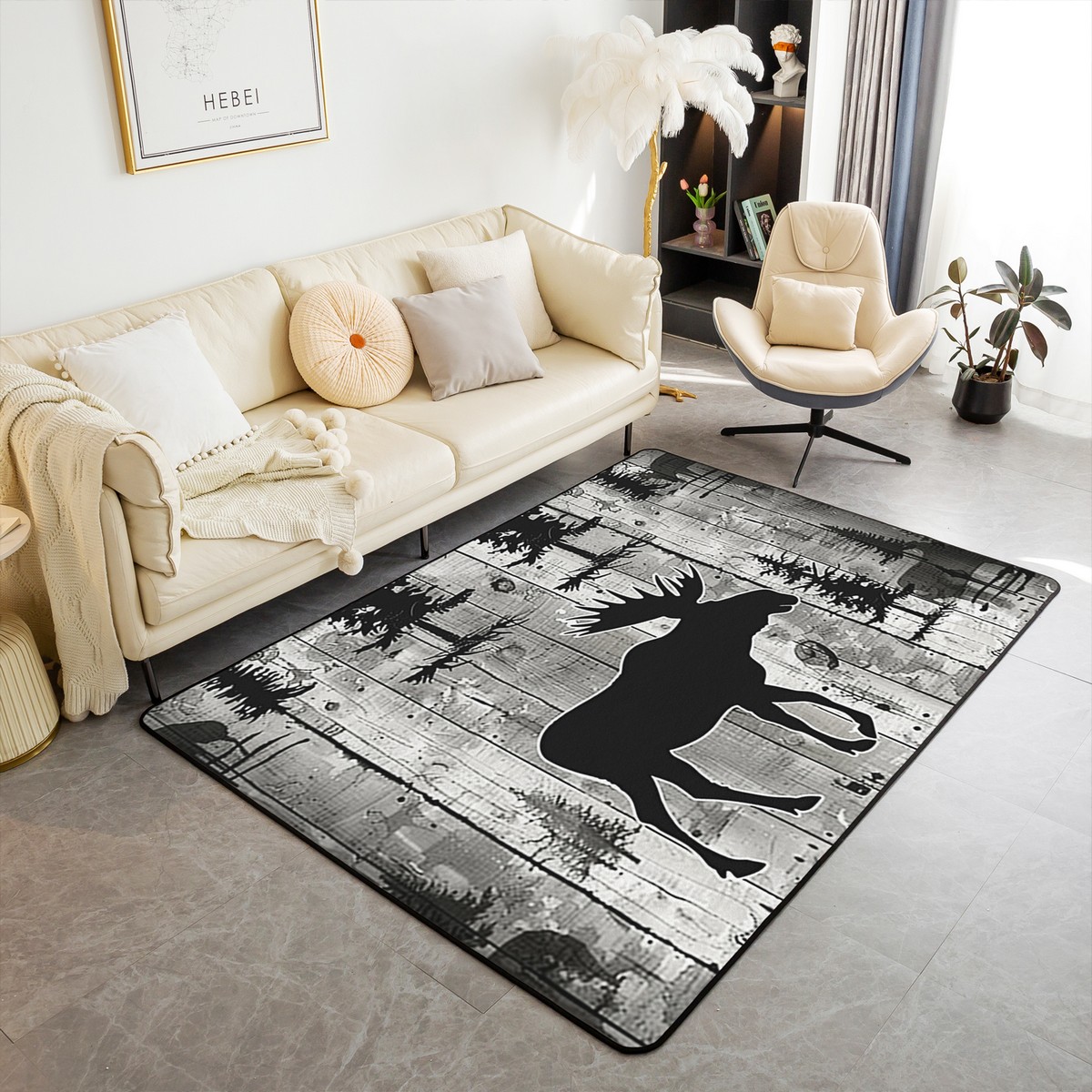 Elk Deer Rug 5x6'6'',Animal Silhouette Decorative Area Rug for Women ...