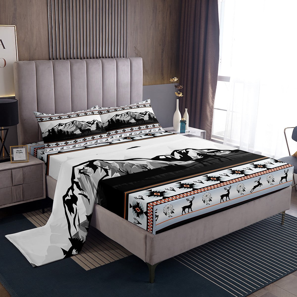 Elk Deer Sheet Set Tribe Arrow Aztec Flat Fitted Sheet,African Tribal ...