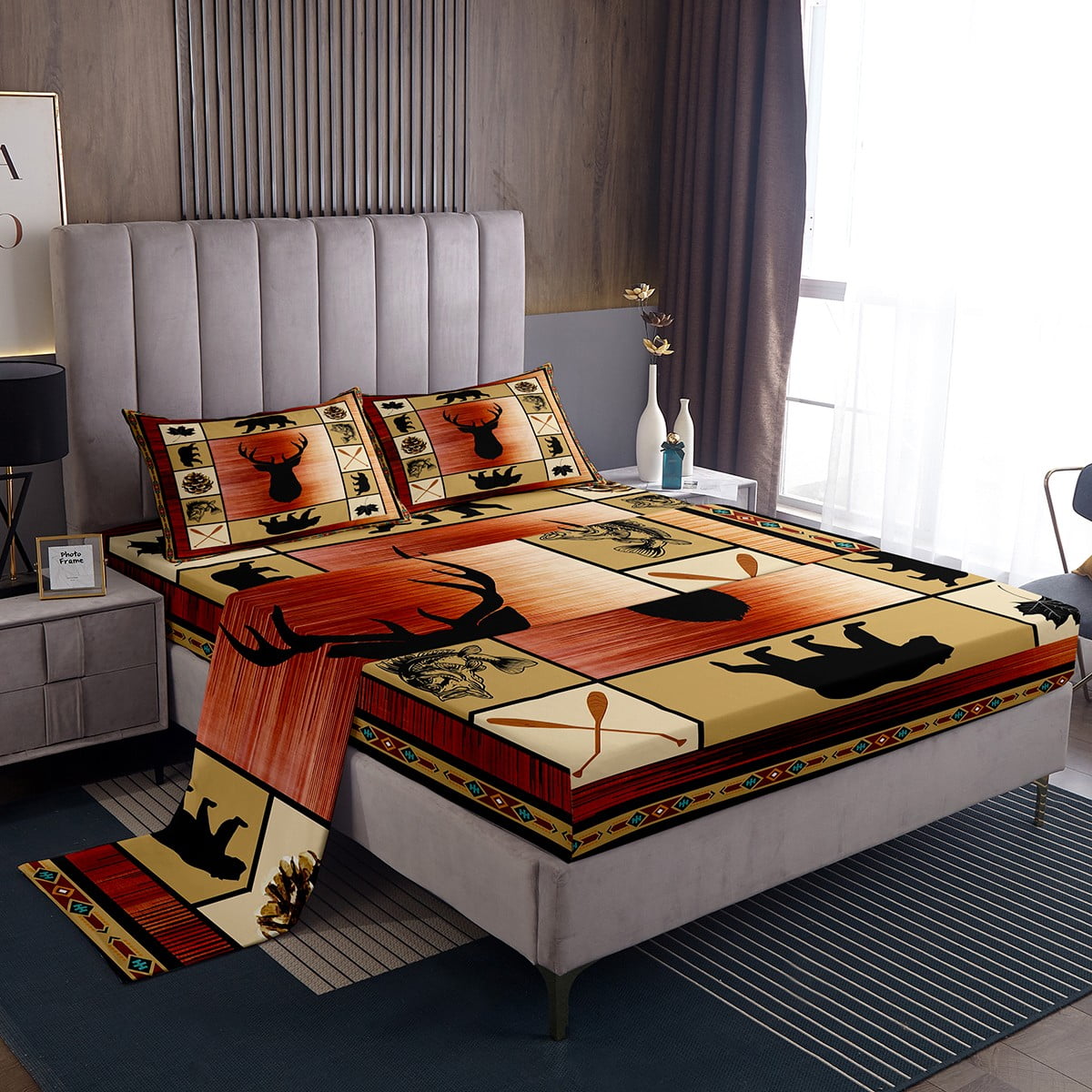 Elk Deer Sheet Set Wild Bear Sheets,Pike Fish Lake Paddle Bed Sheets ...
