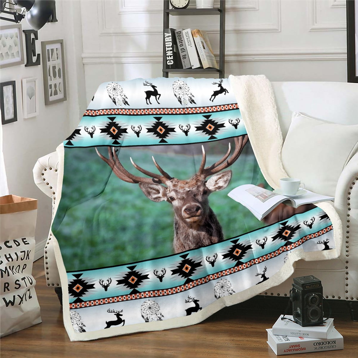 Elk Deer Throw Blanket Arrow Aztec Fleece Blanket,African Tribal Dream ...