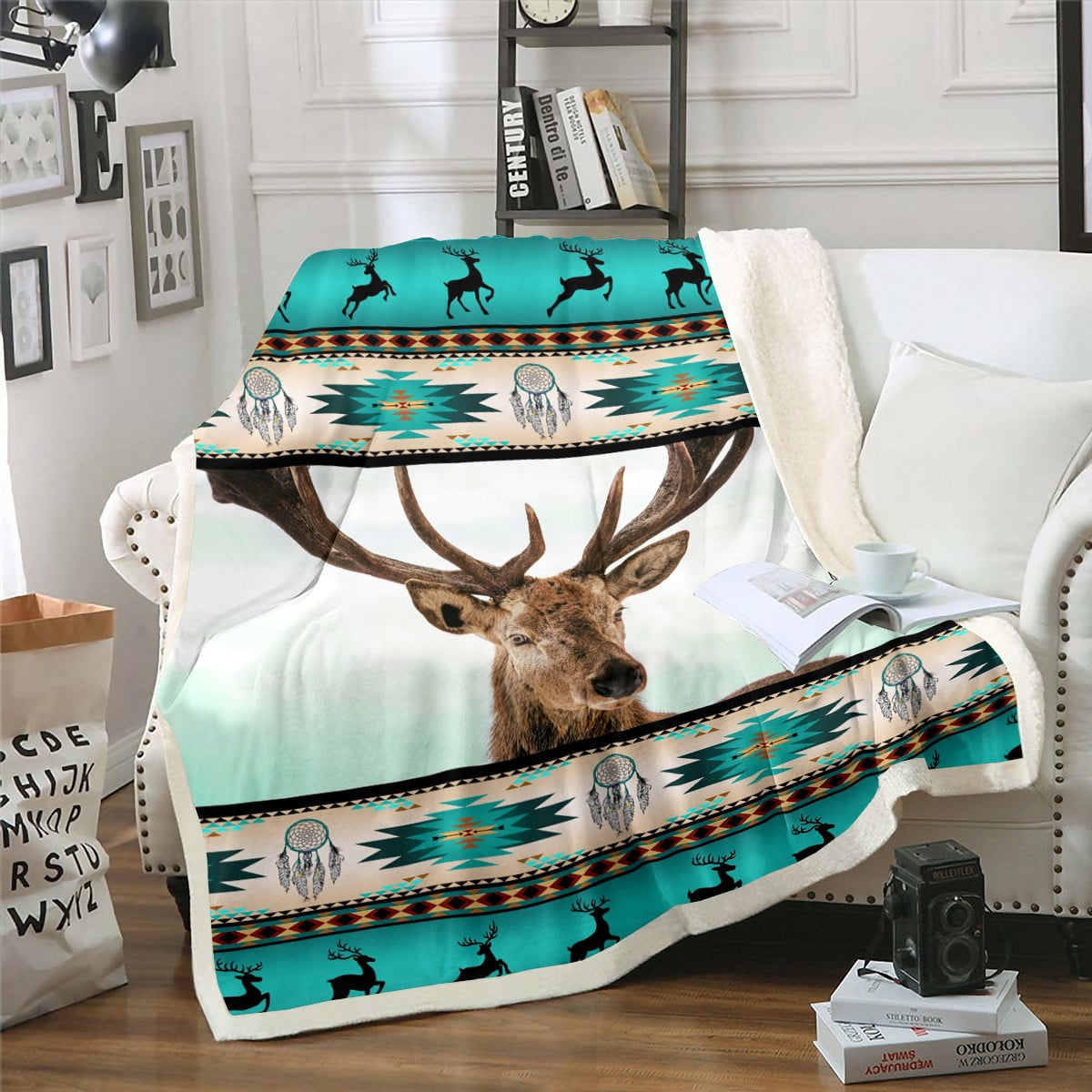 Elk Deer Throw Blanket Arrow Aztec Fleece Blanket,African Tribal Dream ...