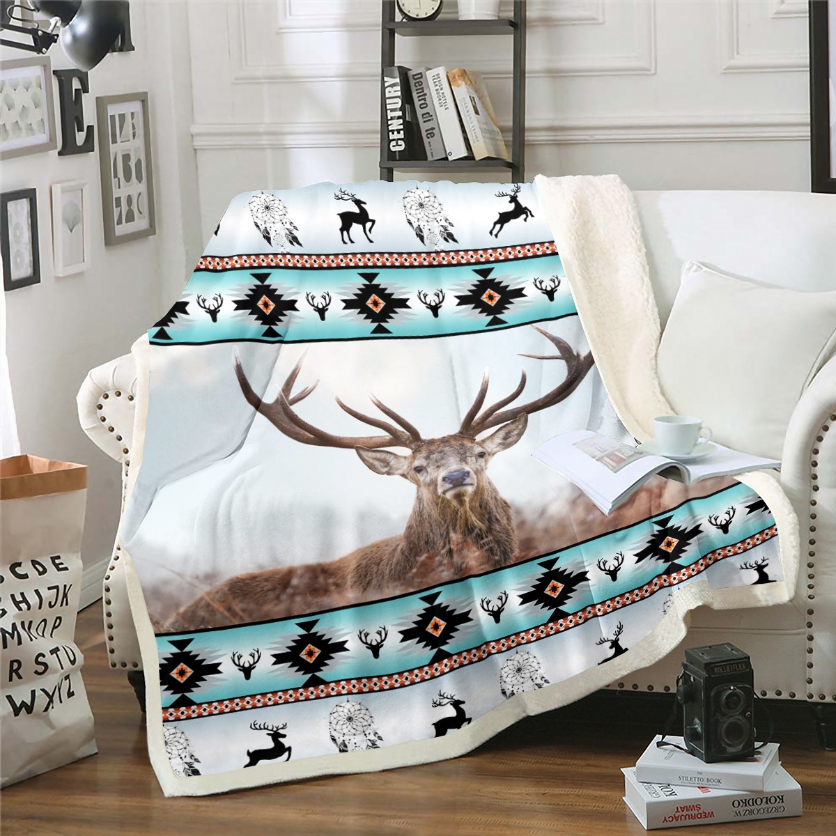 Elk Deer Throw Blanket Arrow Aztec Fleece Blanket,African Tribal Dream ...