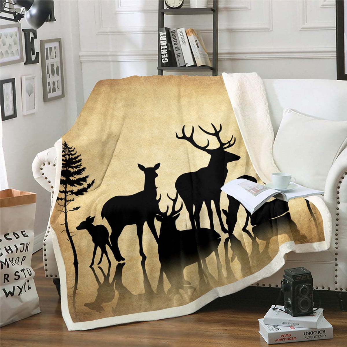 Elk Deer Throw Blanket Wildlife Moose Fleece Blanket,Grunge Vintage ...