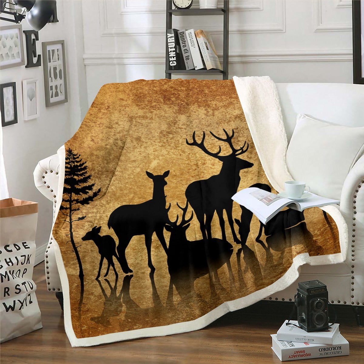 Elk Deer Throw Blanket Wildlife Moose Fleece Blanket,Grunge Vintage ...